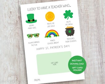 Editable St. Patrick's Day Teacher Gift Card Holder (printable) - Etsy