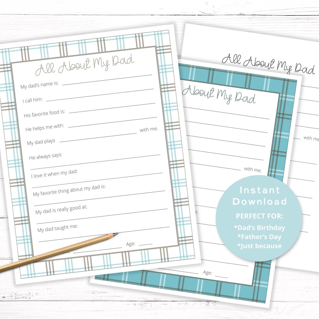 All About My Dad Printable, Father's Day Gift From Kids, Dad ...