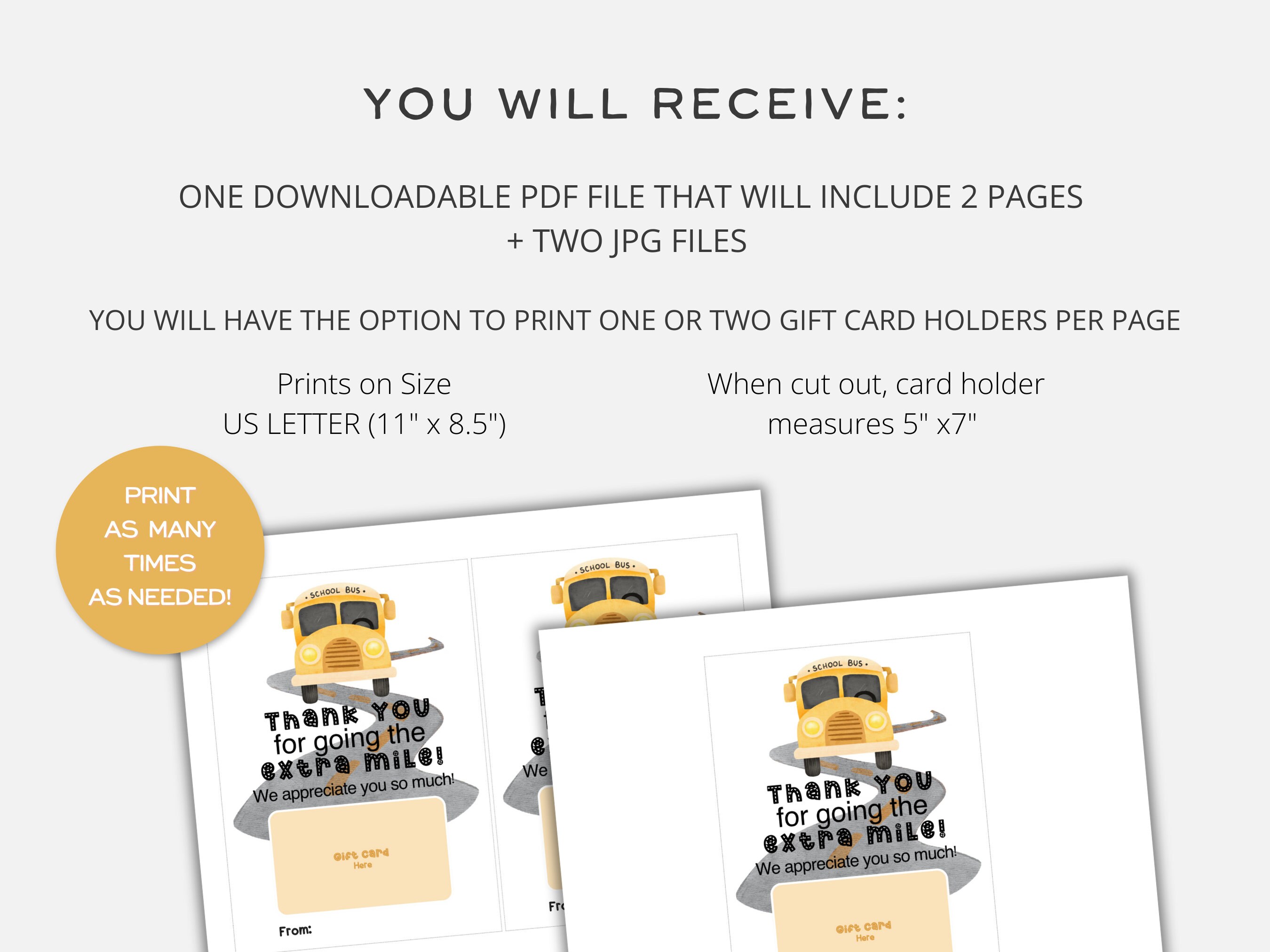 Bus Driver Gift Card Holder, Printable Appreciation Gift for School Bus ...