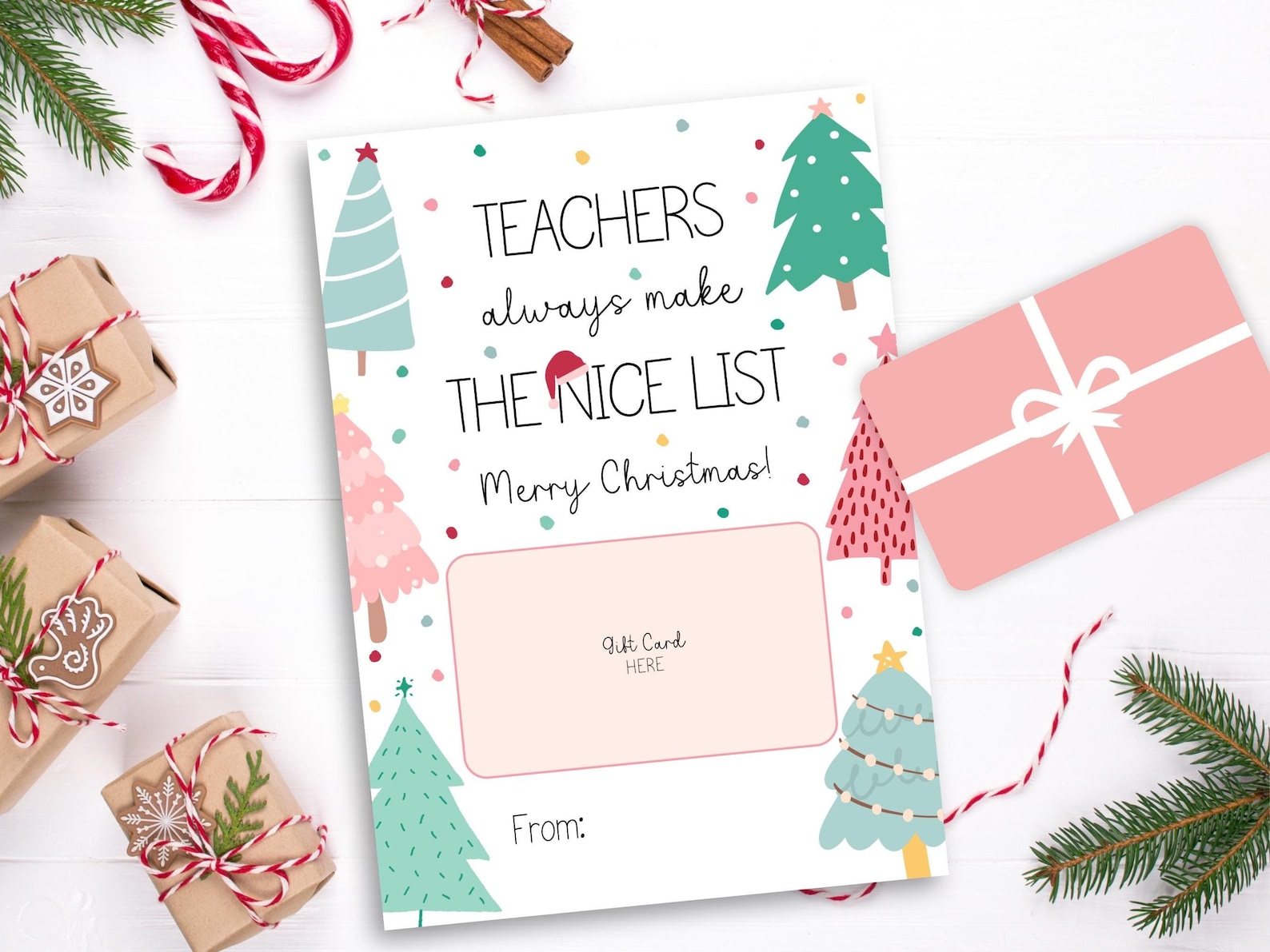 Christmas Teacher Gift Card Holder Printable Christmas Card for Teacher ...