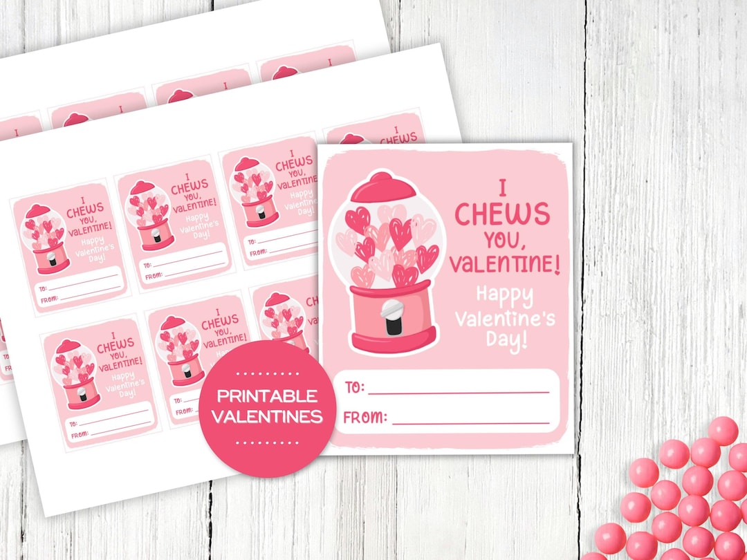 Bubble Gum Valentine Cards Printable Valentine Cards for Kids Class ...