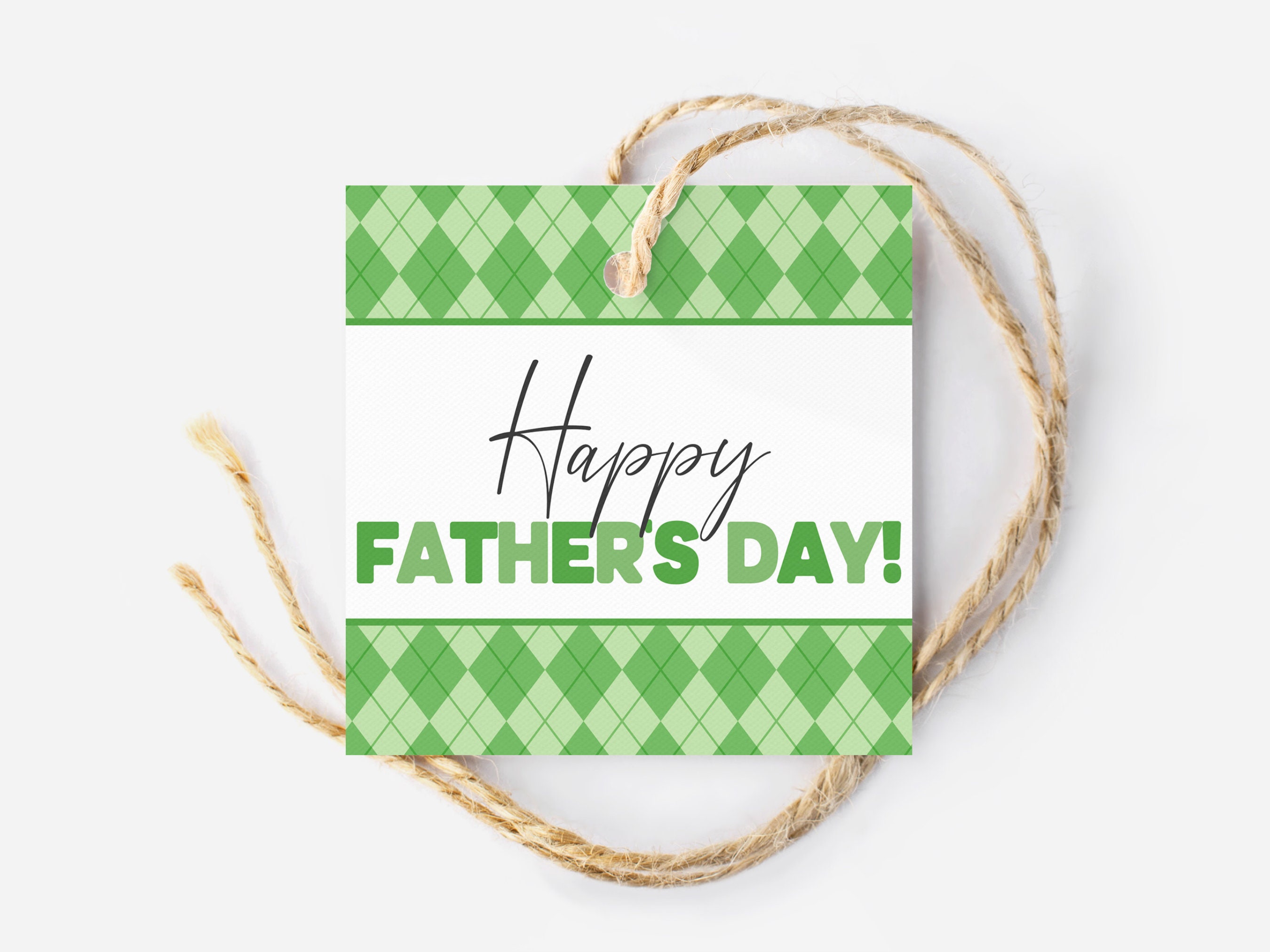 Happy Father's Day Tag, Printable Green Argyle Print Tag for Father's ...