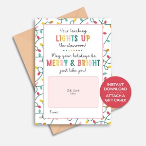 Teacher Christmas Gift Card Printable Holiday Card for Teacher Gift ...