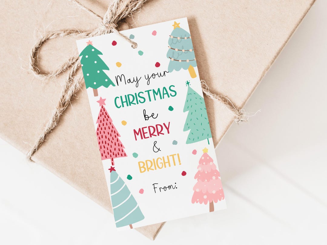 Merry and Bright Christmas Tag Printable Christmas Gift Tag for Friend ...