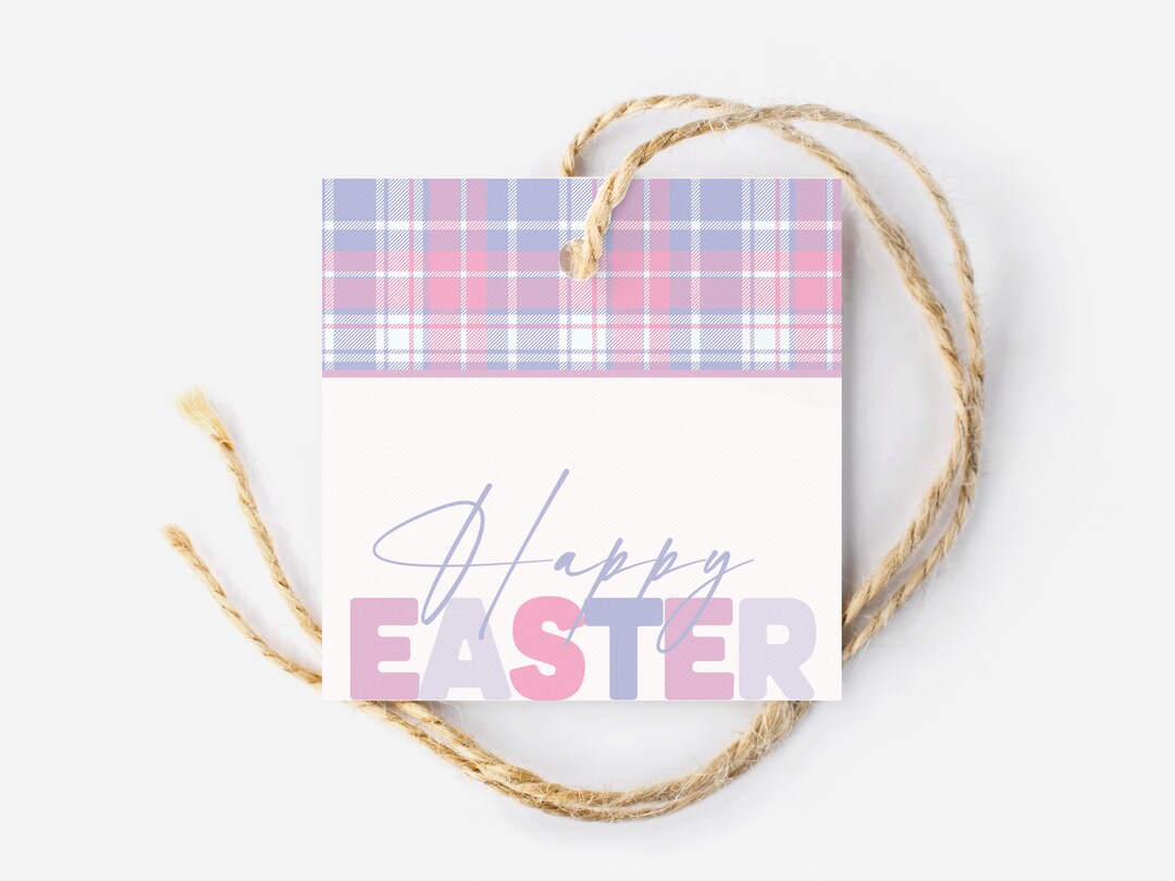 Printable Happy Easter Gift Tag, Pink and Purple Easter Party Favor ...