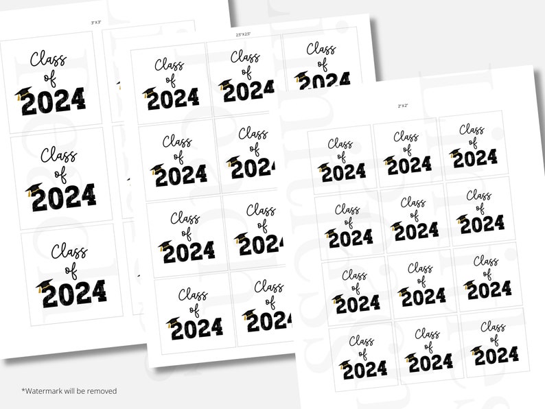Printable Class of 2024 Gift Tags, Graduation Party Favor Tags, Square ...