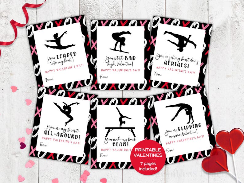 Gymnastics Valentine Cards Printable Gymnastics Exchange Cards for ...