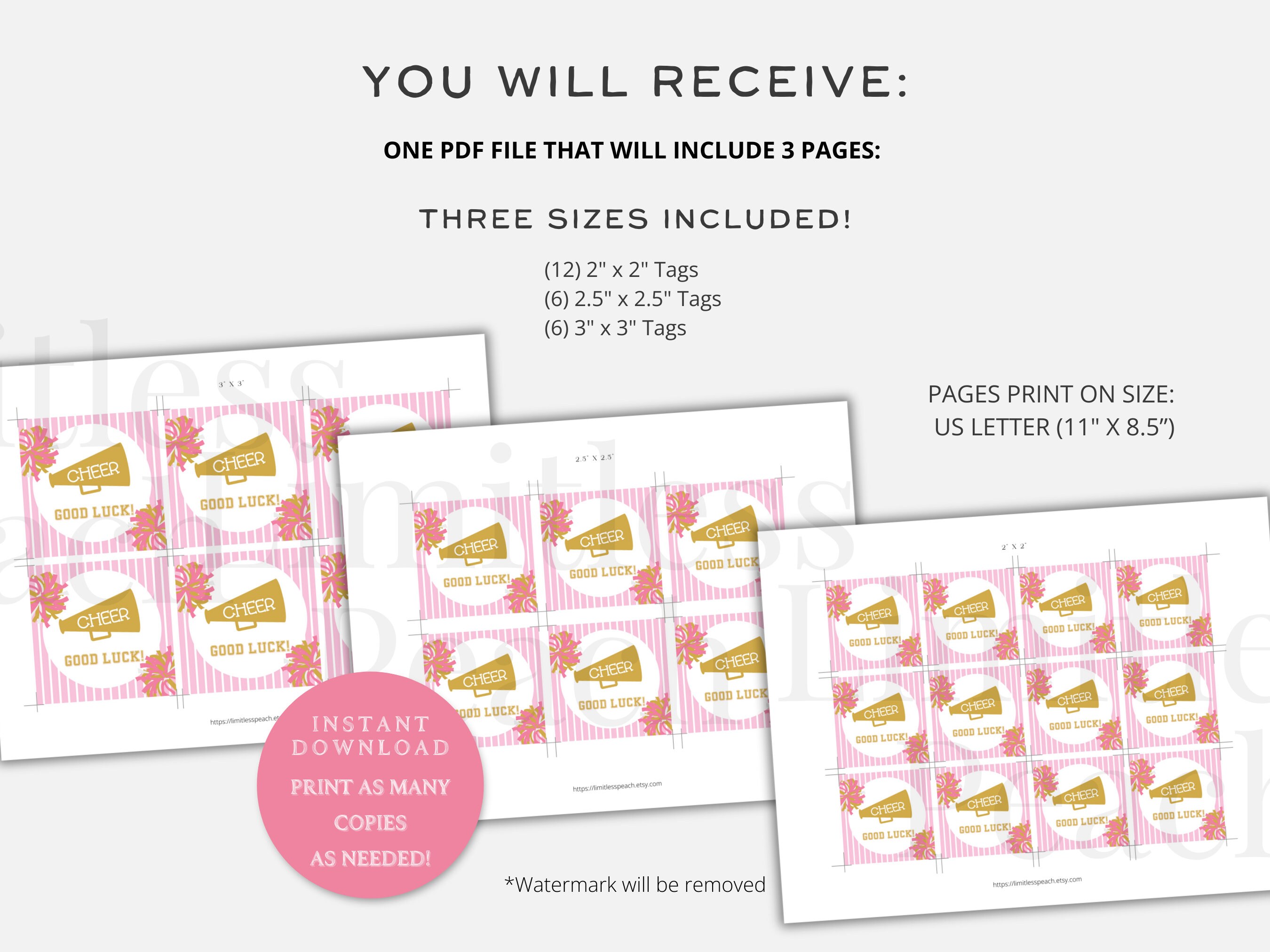 Cheerleading Team Treat Tag Printable, Good Luck Cheer Snack Gift Tag ...