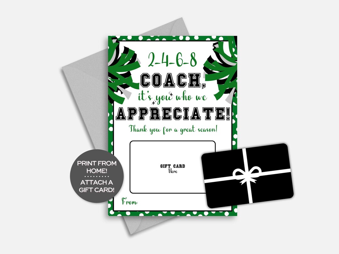 Cheer Coach Gift Card Holder Printable End of the Season Thank You Gift ...