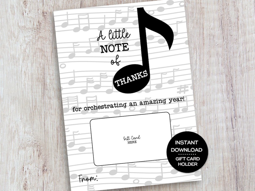 Music Teacher Gift Card Holder Printable Orchestra Teacher Card for ...