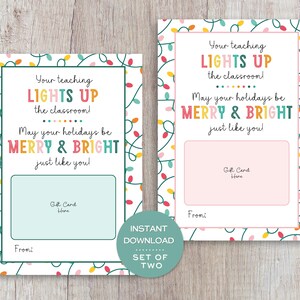 Teacher Christmas Gift Card Printable Holiday Card for Teacher Gift ...