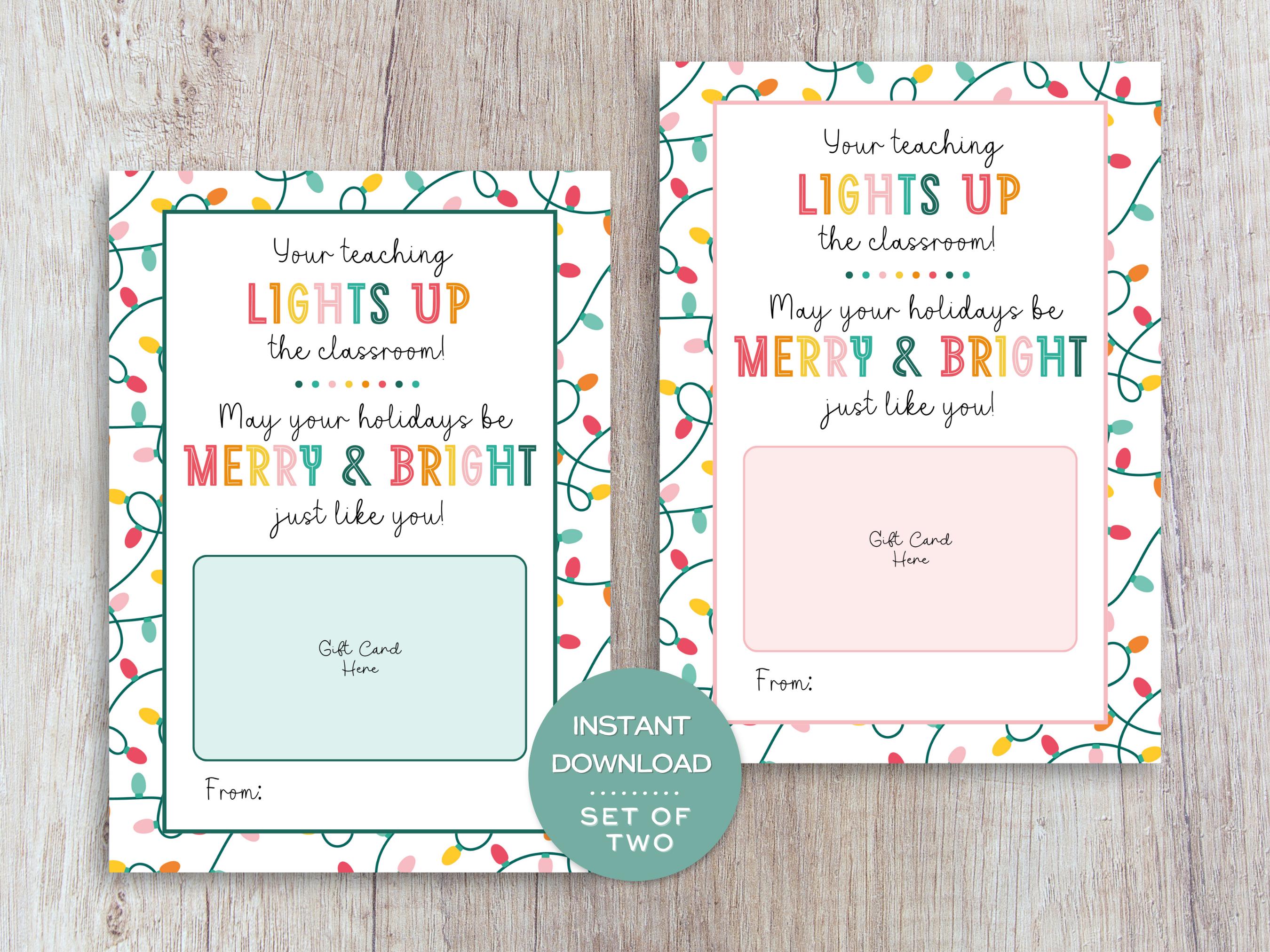 Teacher Christmas Gift Card Printable Holiday Card for Teacher Gift ...