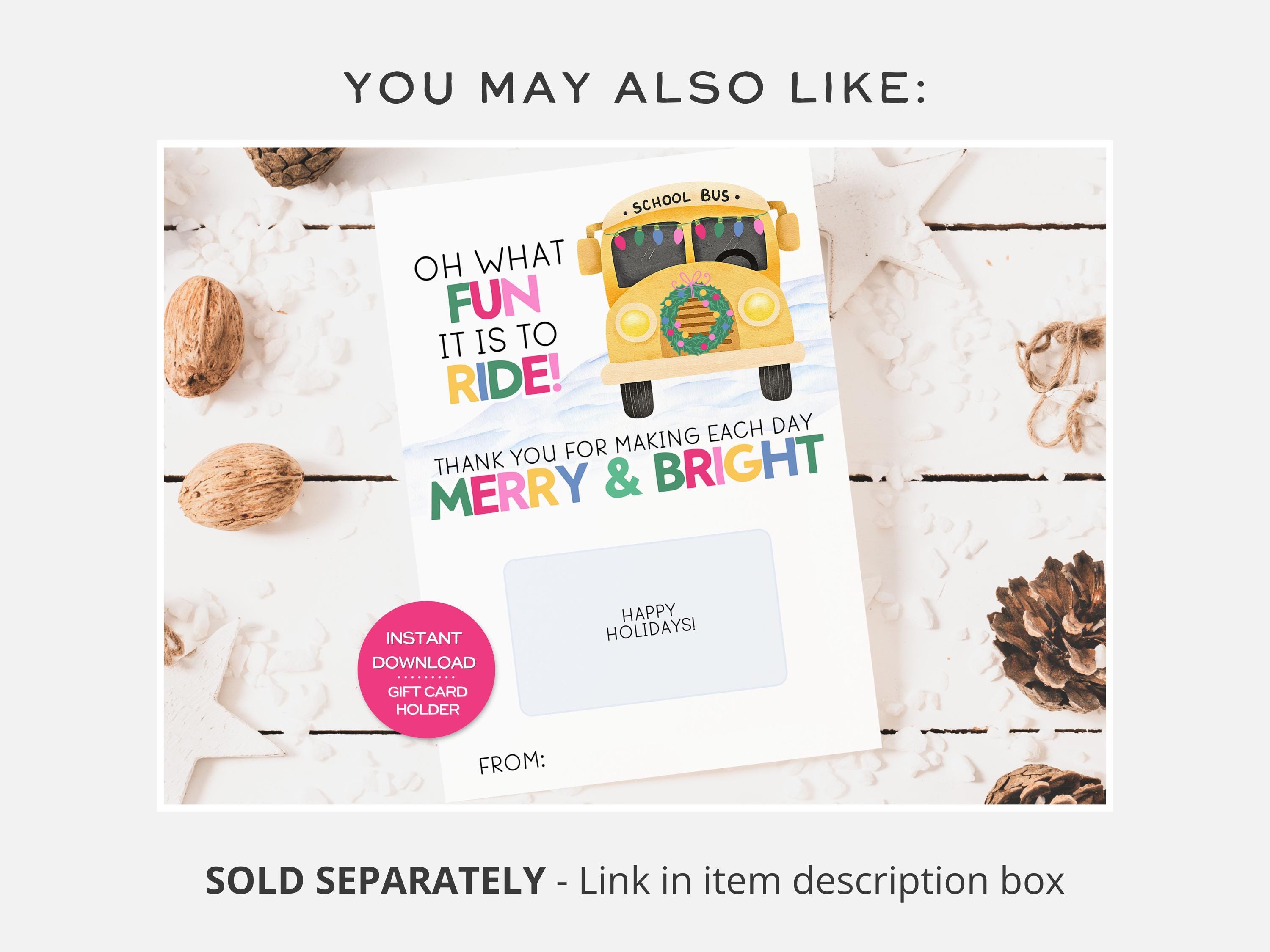 Bus Driver Christmas Gift Card Holder Printable Bus Driver Holiday Card ...