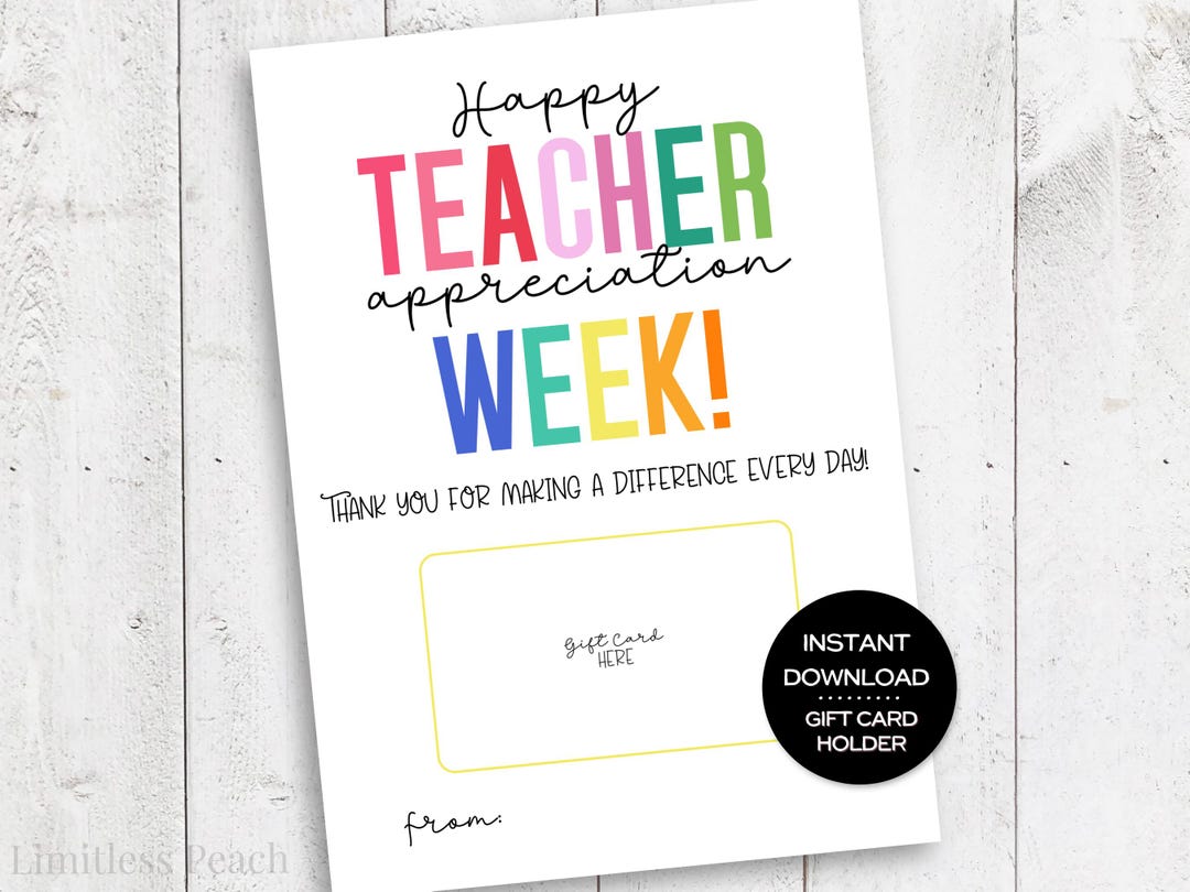 Teacher Appreciation Week Gift Card Holder Printable Teacher ...