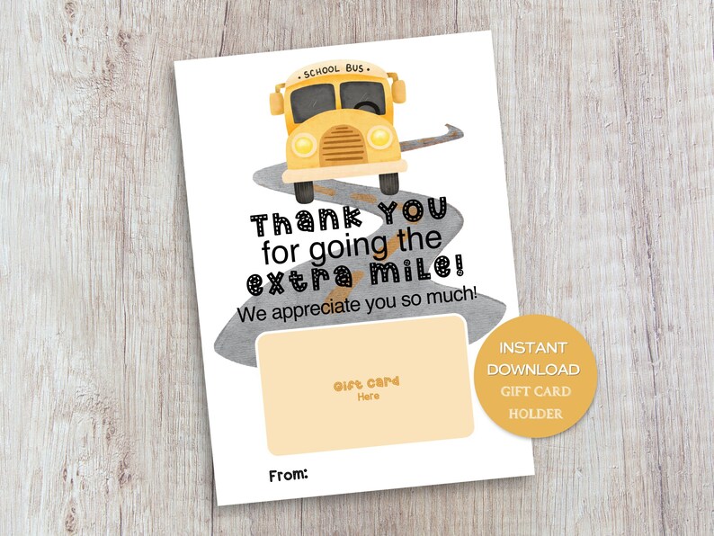 Bus Driver Gift Card Holder, Printable Appreciation Gift for School Bus ...