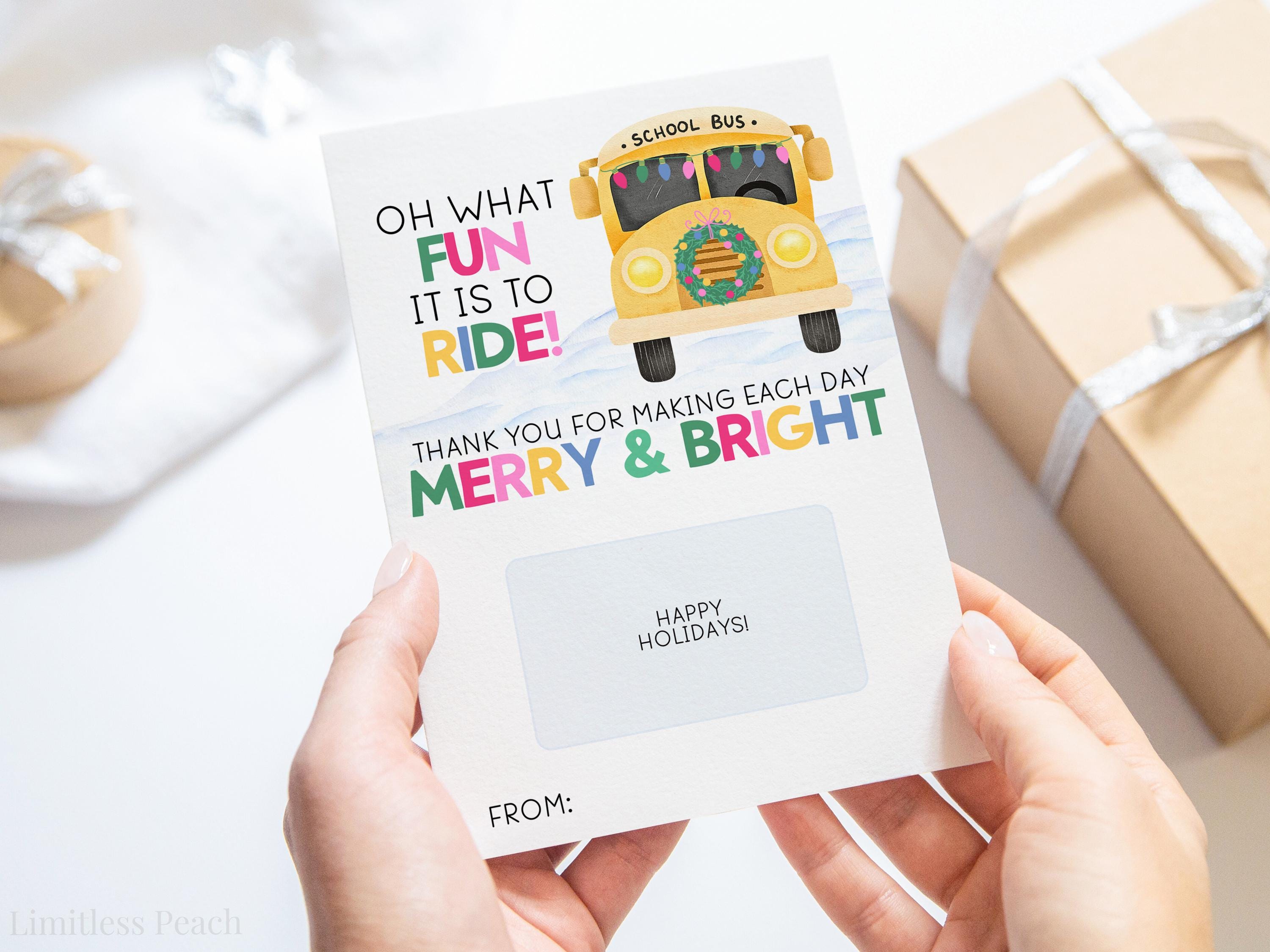 Bus Driver Christmas Gift Card Holder Printable Holiday Card for Bus ...