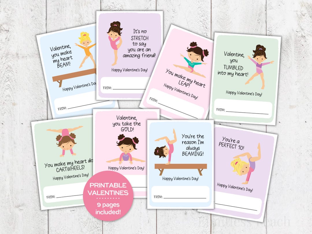 Gymnastics Valentines Printable Gymnastics Exchange Cards for Kids ...