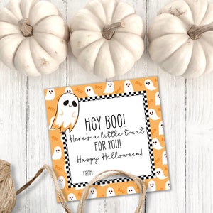 Hey BOO Halloween Treat Tag, Printable Happy Halloween Friend Gift Tag ...
