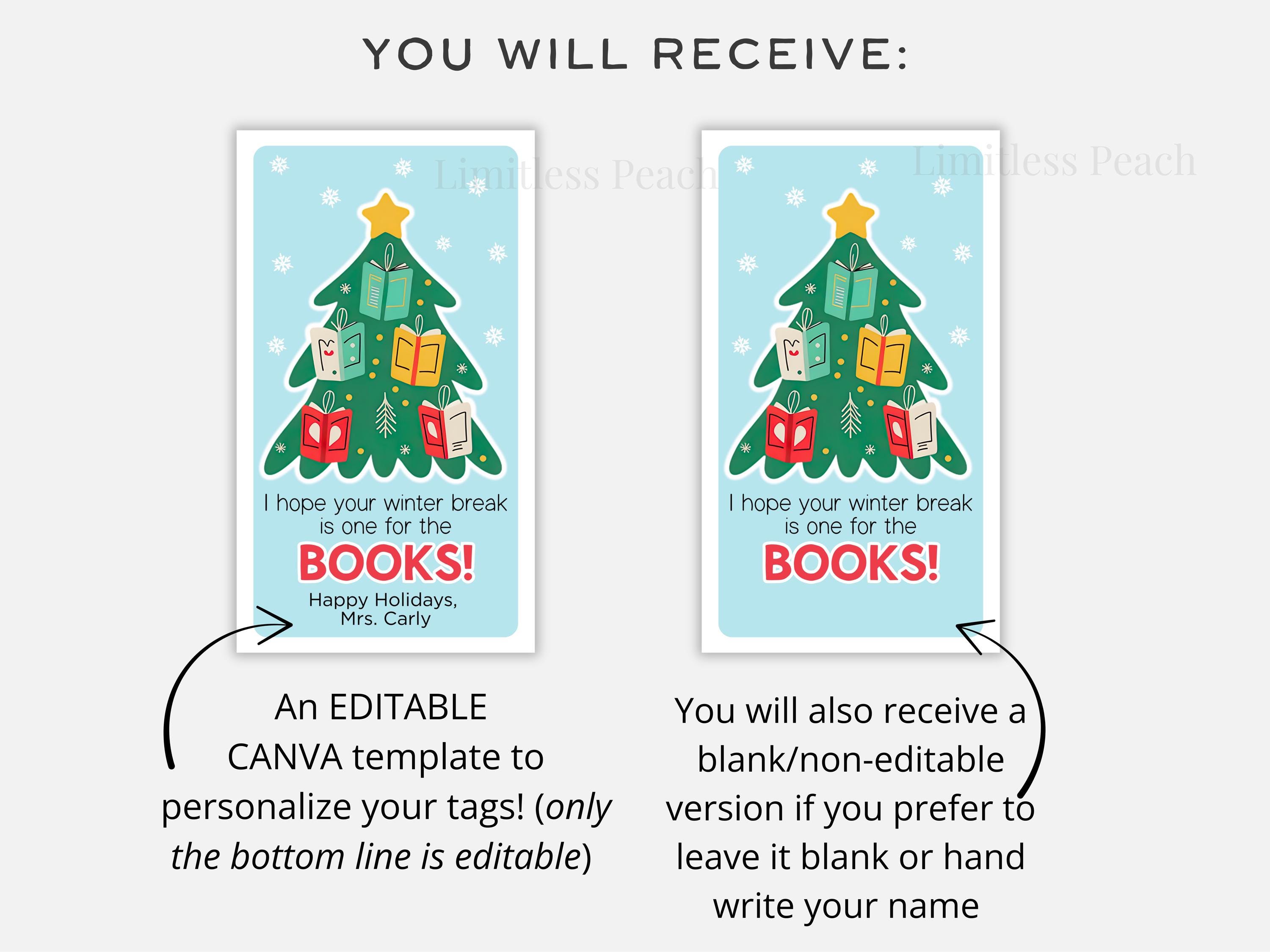 Christmas BOOK Tag Printable Winter Break Tag From Teacher to Student ...