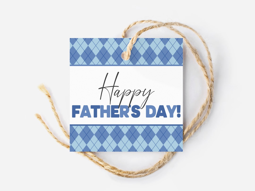 Happy Father's Day Tag, Printable Blue Argyle Print Tag for Father's ...