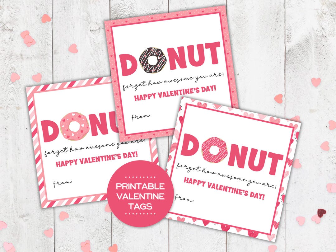Donut Valentine Cards Printable Valentine Donut Tag for Valentine's Day ...