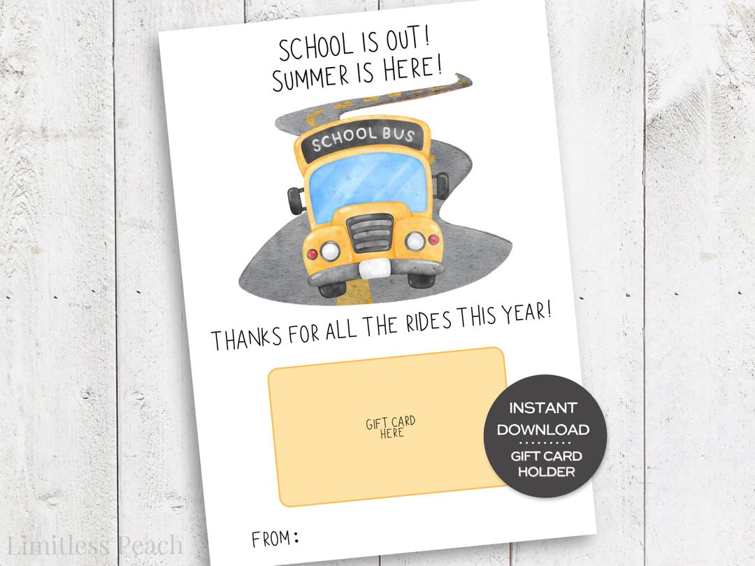 End of the Year Bus Driver Gift Card Holder Printable Bus Driver Card ...