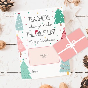 Christmas Teacher Gift Card Holder Printable Christmas Card for Teacher ...