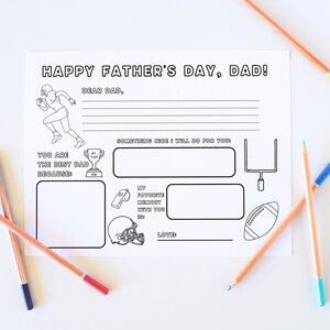 Football Father's Day Printable Coloring Fill in the Blank Page, Gift ...