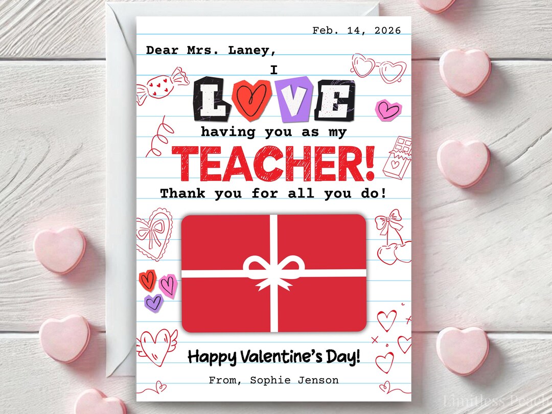 Printable Teacher Valentine Gift Card Holder | Editable Valentine Card ...
