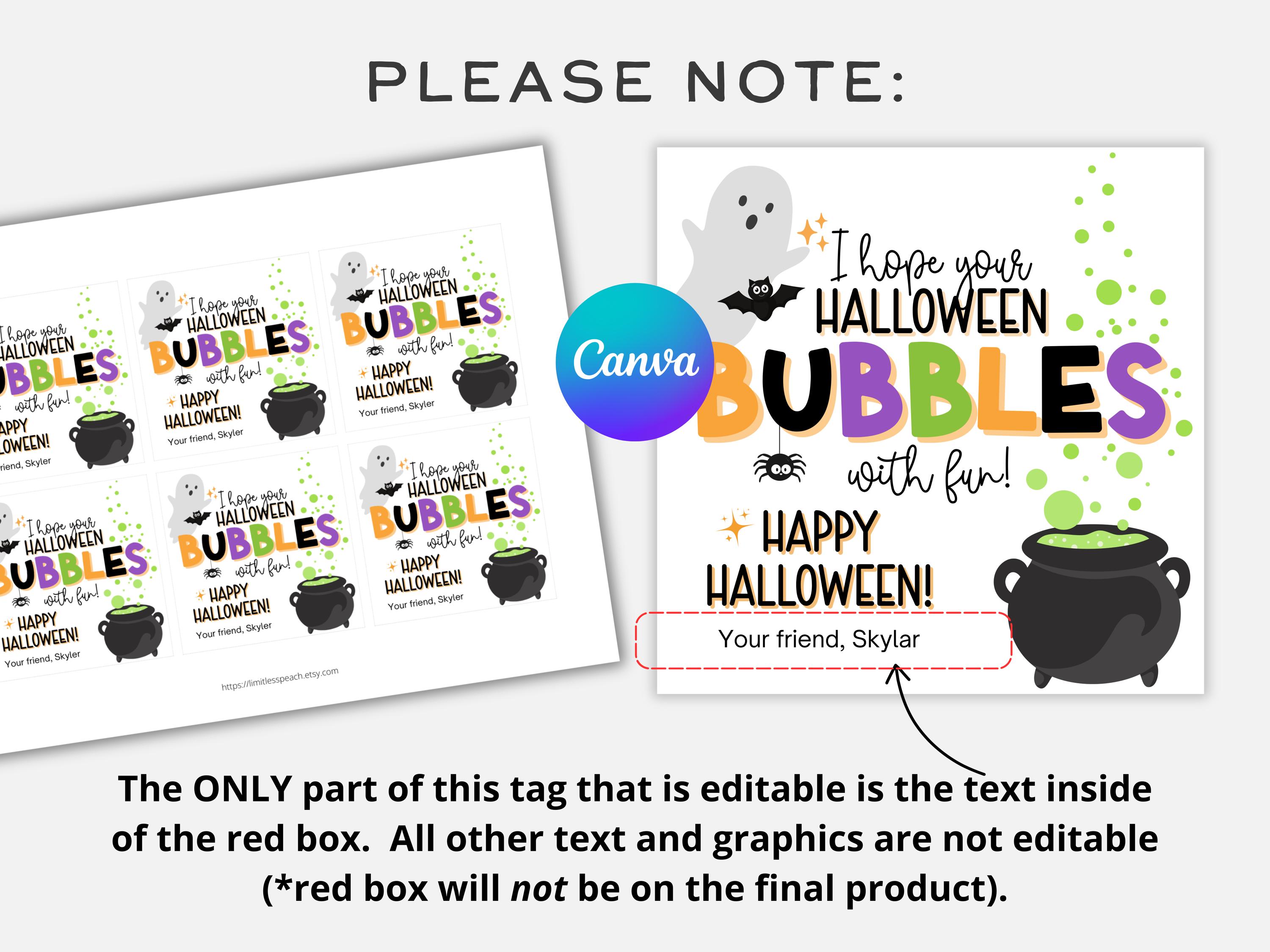 Halloween Bubble Tag Printable Bubble Gift Tag for Halloween Non-candy ...