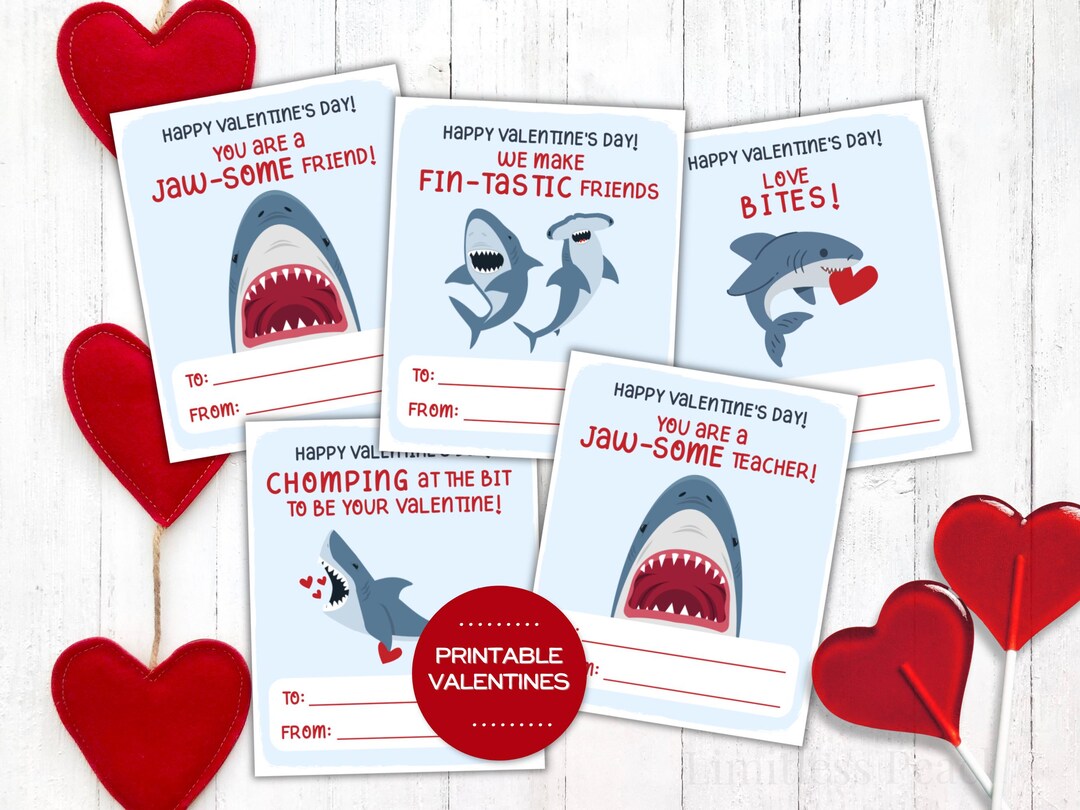 Shark Valentine Cards Printable Shark Valentine Exchange Cards for Kids ...