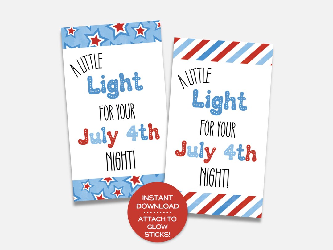 4th of July Glow Stick Tag, Printable July 4th Party Favor Tag ...