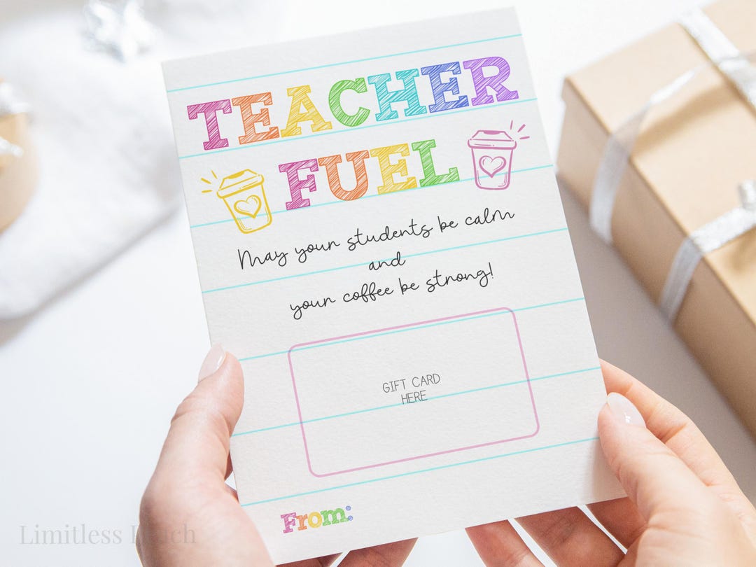 Teacher Coffee Gift Card Holder, Printable Coffee Shop Card, Elementary ...