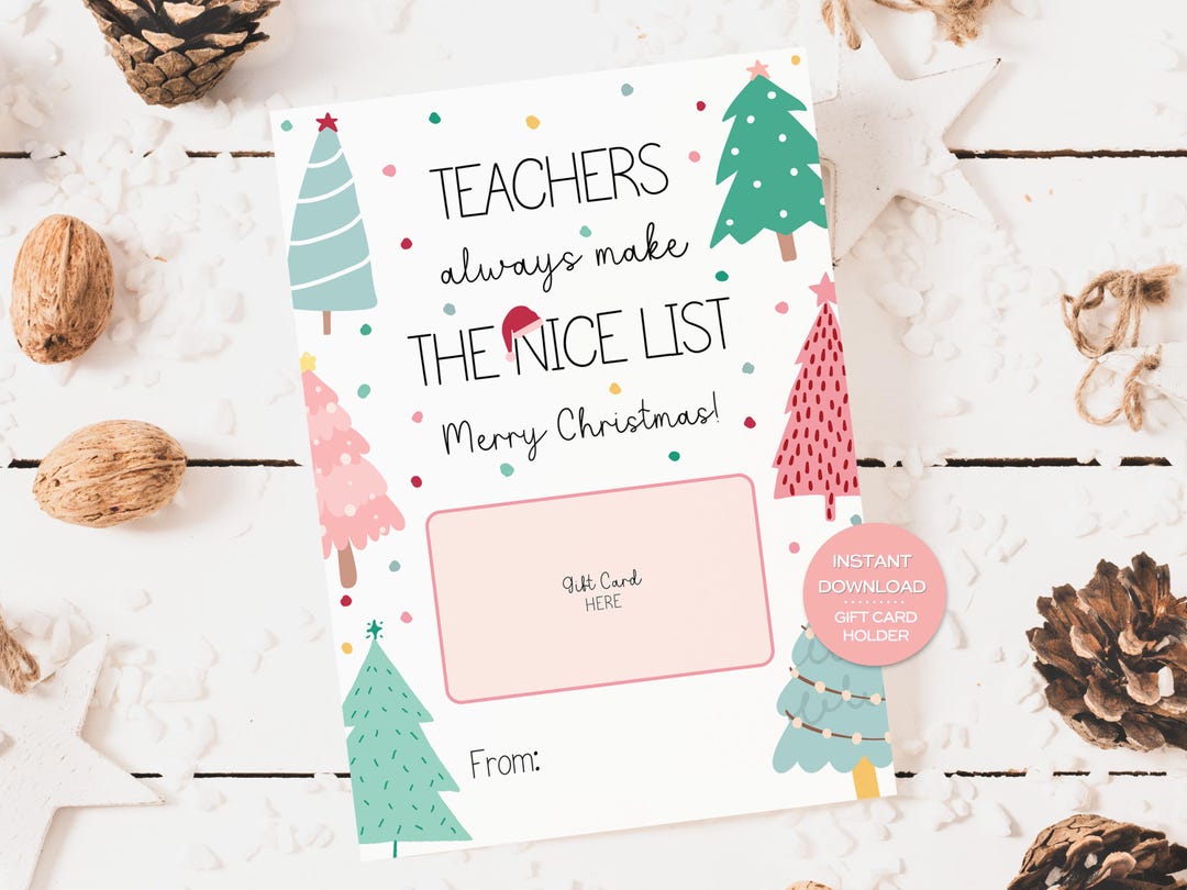 Christmas Teacher Gift Card Holder Printable Christmas Card for Teacher ...