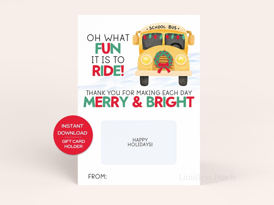 Bus Driver Christmas Gift Card Holder Printable Bus Driver Holiday Card ...