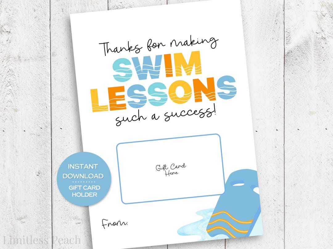 Swim Teacher Thank You Gift Card Holder Printable Thank You Card for ...