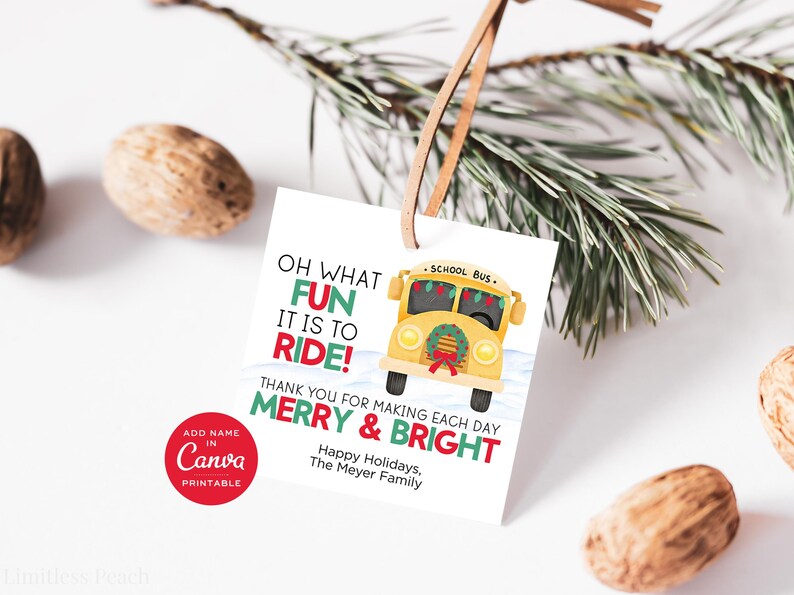 Christmas Bus Driver Gift Tag Printable Holiday Tag for Bus Driver ...