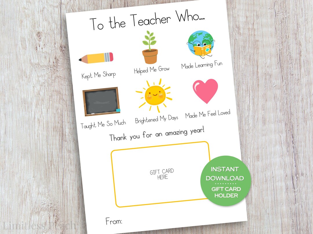End of the Year Teacher Gift Card Holder Printable Elementary School ...