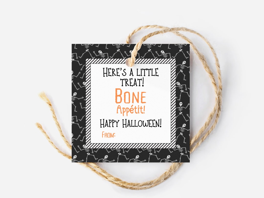 Skelton Halloween Treat Tag, Happy Halloween Party Favor Tag, Funny Halloween Tag, Skeleton Tag ...