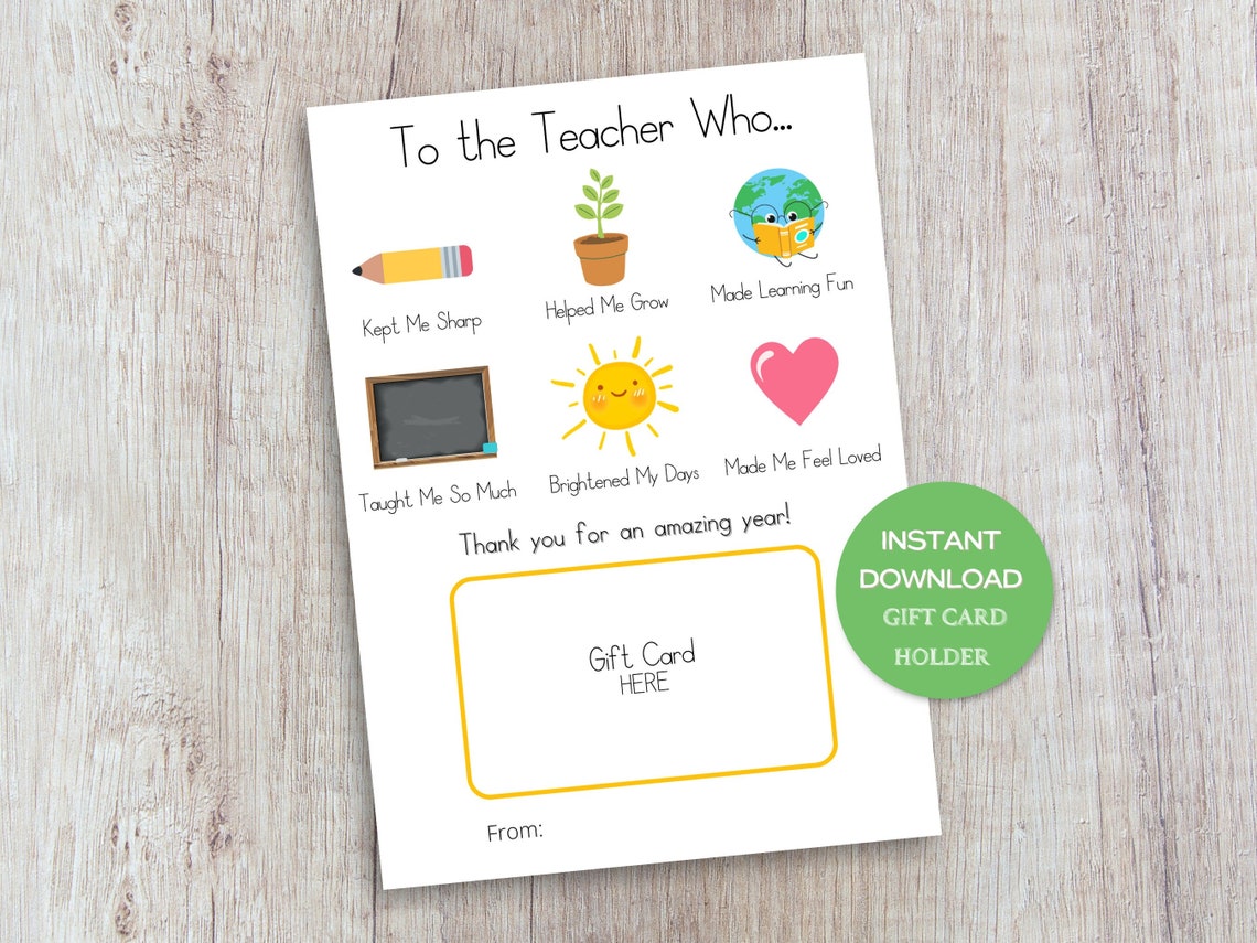 End of the Year Teacher Gift Card Holder Printable Elementary School ...