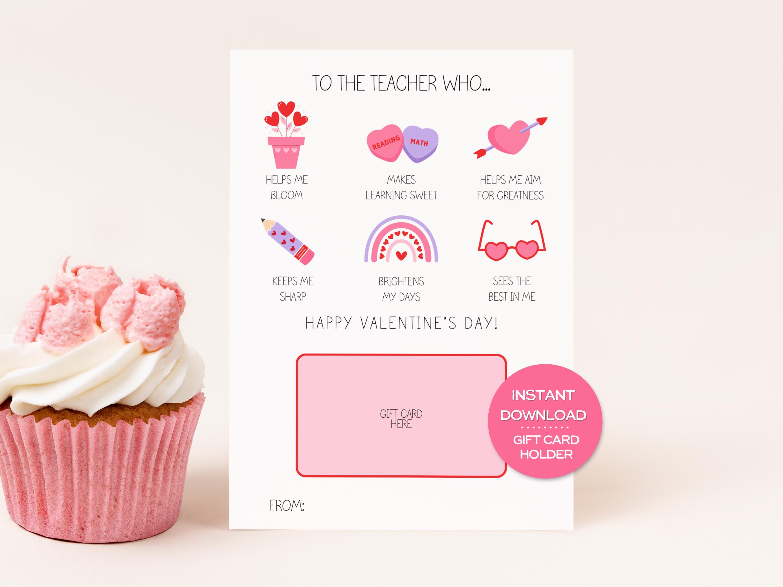 Teacher Valentine Gift Card Holder Printable Teacher Card for Valentine ...