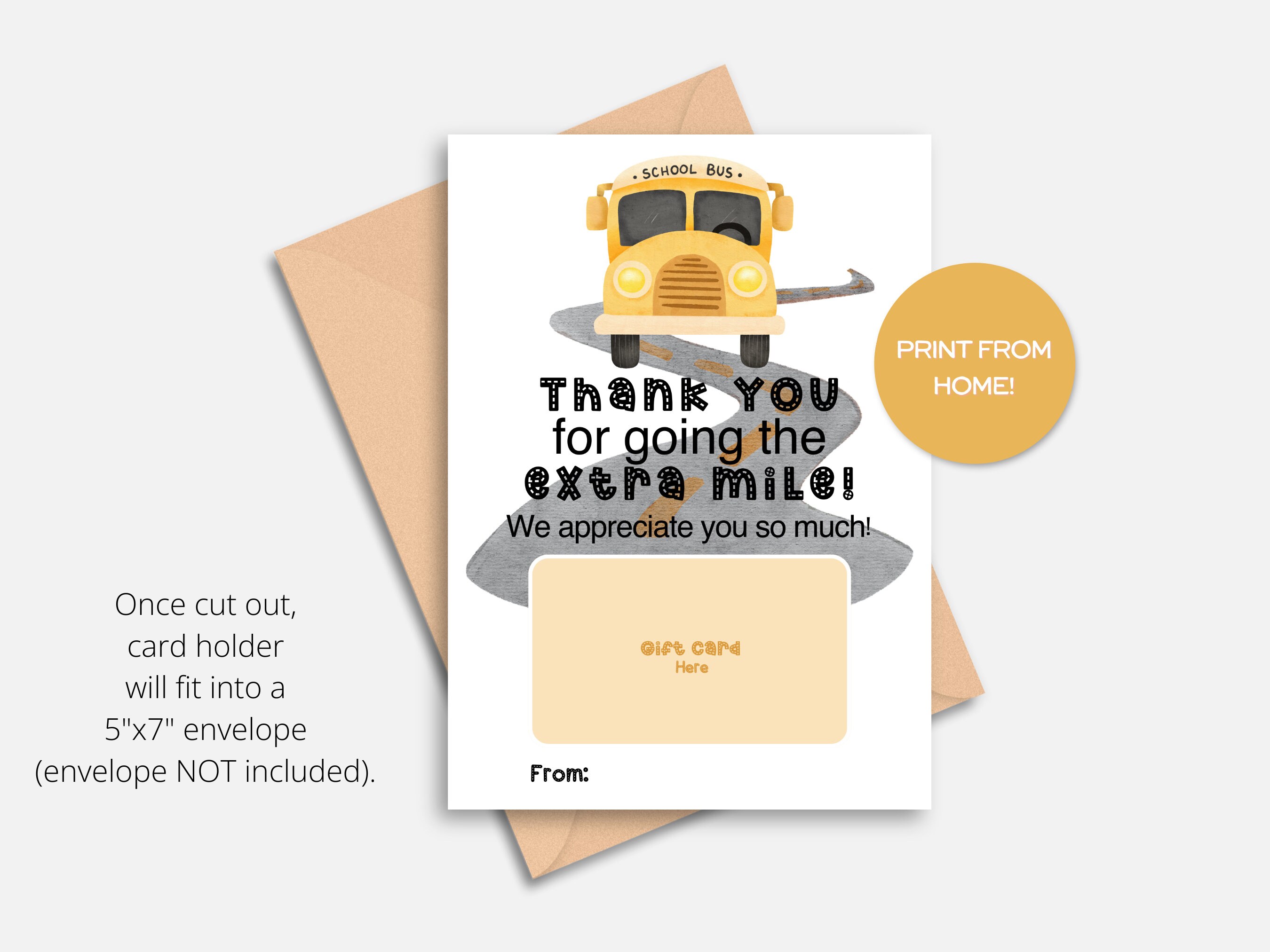 Bus Driver Gift Card Holder, Printable Appreciation Gift for School Bus ...