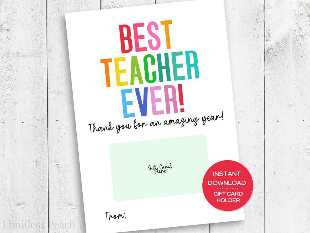 Teacher End of Year Gift Card Printable Teacher Card for Last Day of ...
