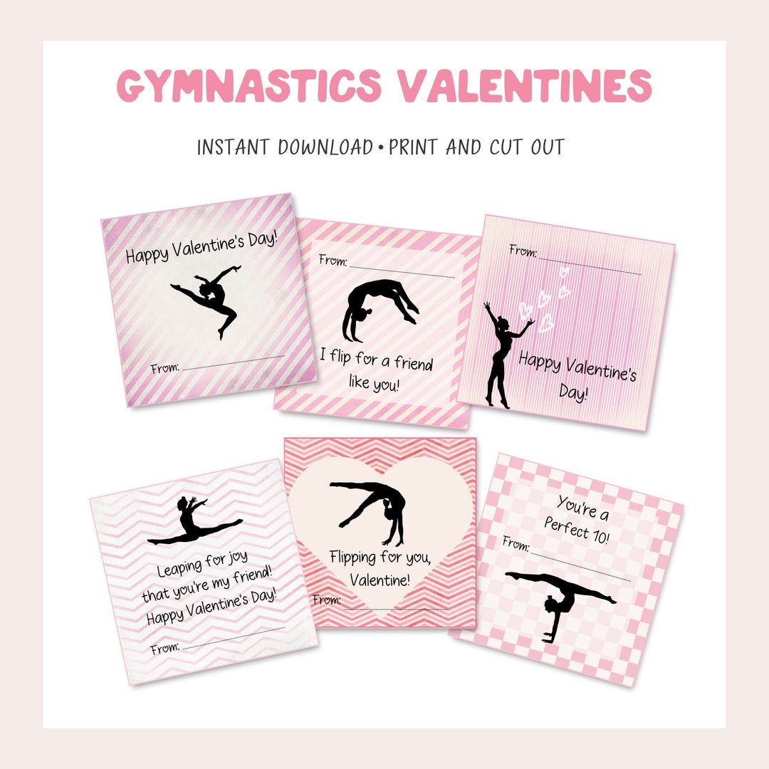 Gymnastics Valentines, Printable Gymnastics Valentine's Day Cards, Kids ...