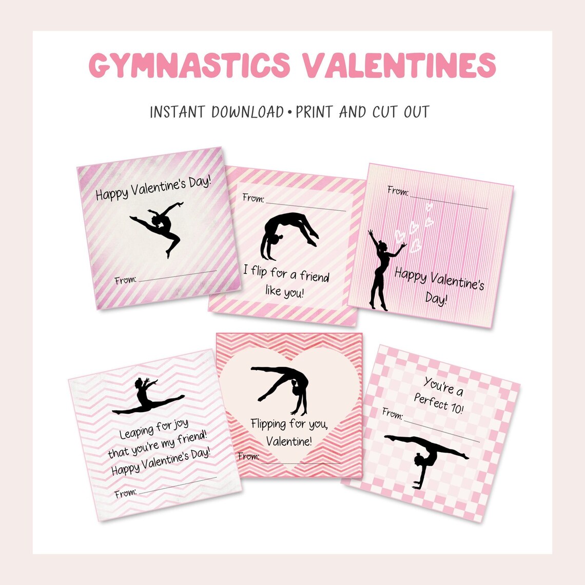 Gymnastics Valentines, Printable Gymnastics Valentine's Day Cards, Kids ...