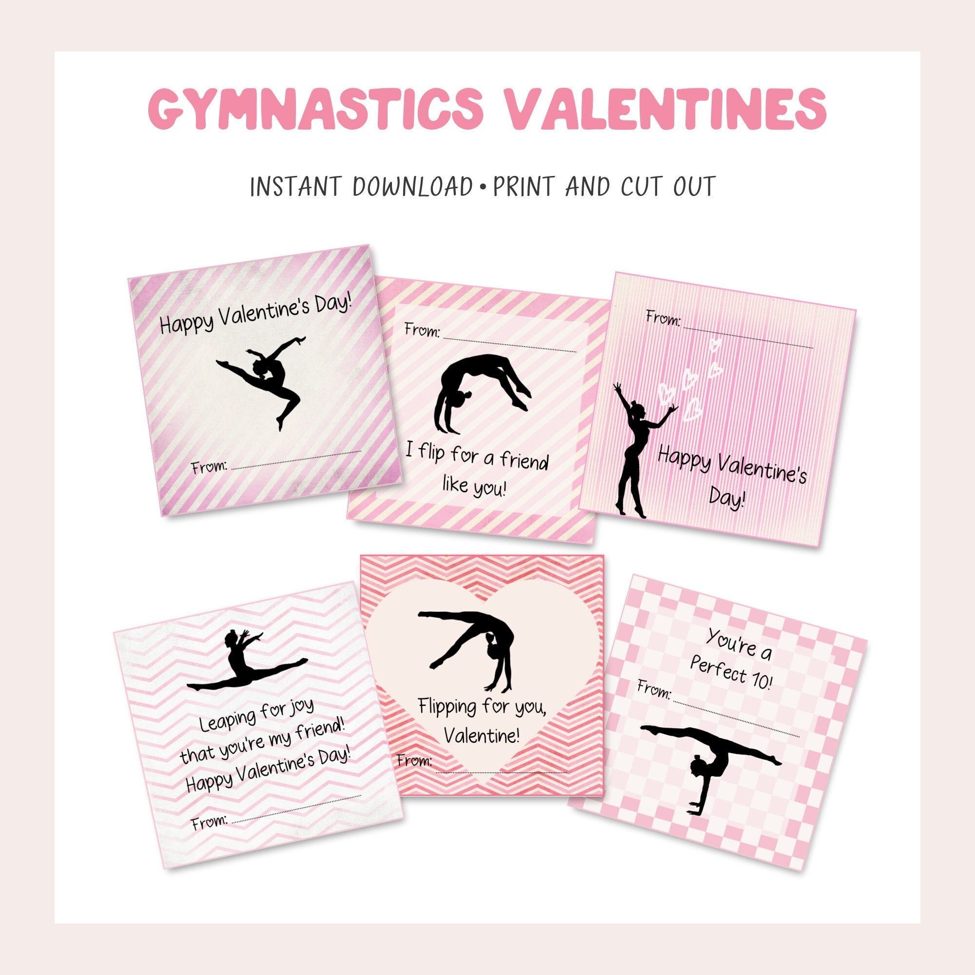 Gymnastics Valentines, Printable Gymnastics Valentine's Day Cards, Kids ...