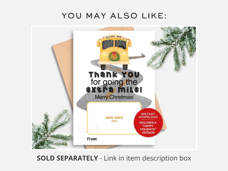 Bus Driver Christmas Gift Card Holder Printable Bus Driver Holiday Card ...