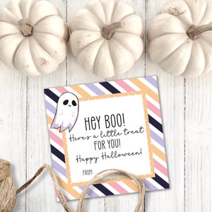 Hey BOO Halloween Treat Tag, Printable Happy Halloween Friend Gift Tag ...