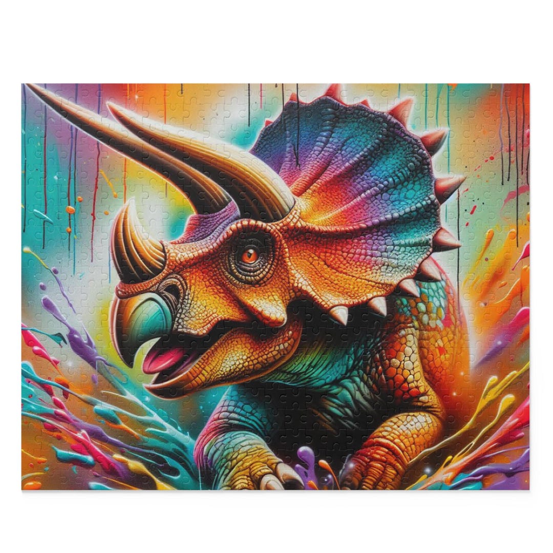 Colorful Triceratops Illustration 500 Piece Puzzle - Etsy