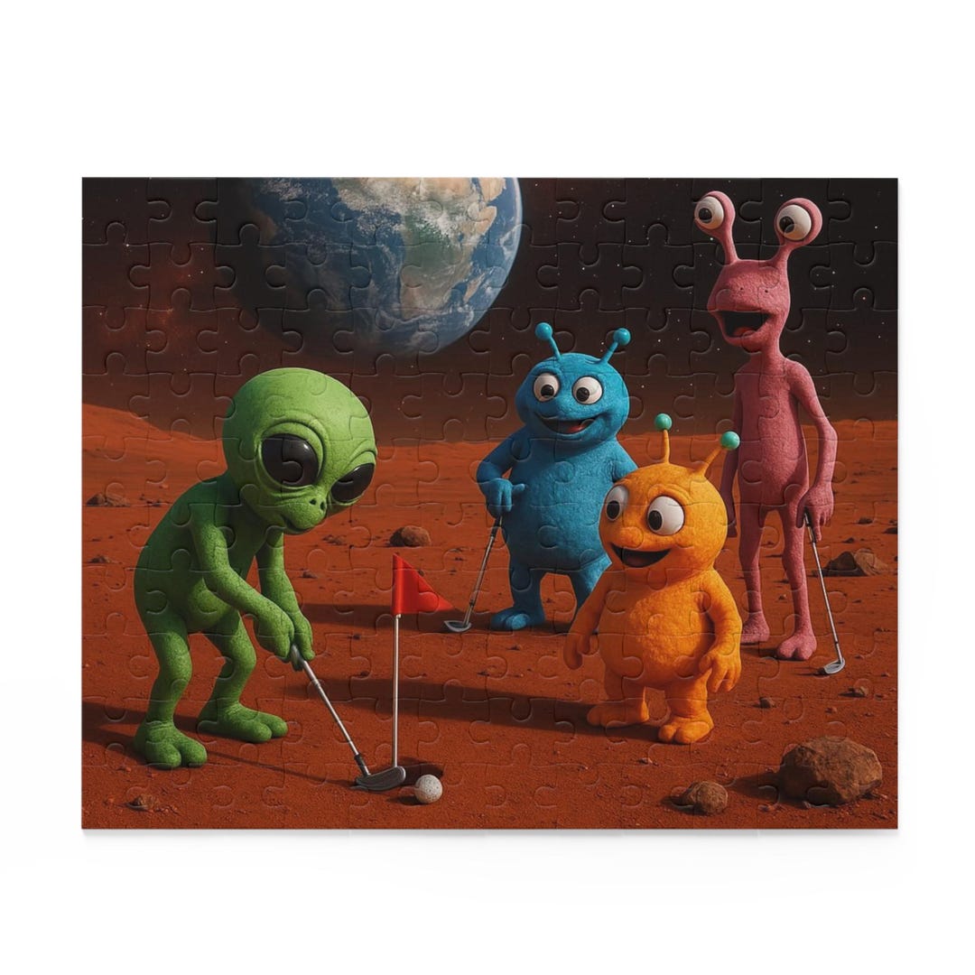 Puzzle, Aliens Playing Golf on Mars, 120-piece, Jigsaw Game, Space ...